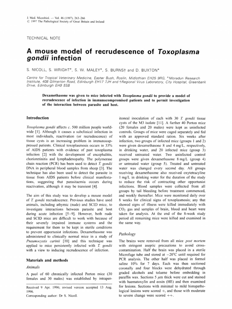 A Mouse Model of Recrudescence of | PDF | Infection | Biology