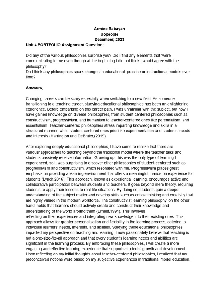 Armine Babayan EDUC 5010 Unit 4 Portfolio Assignment | PDF ...