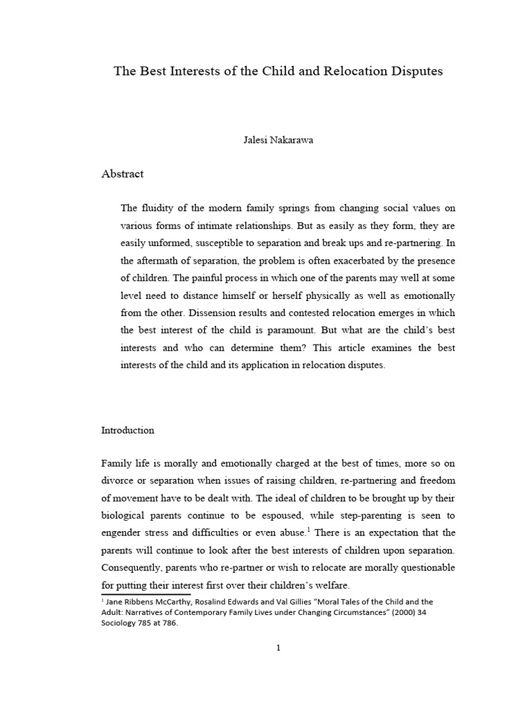 The Best Interests of The Child and Relo | PDF | Best Interests | Family