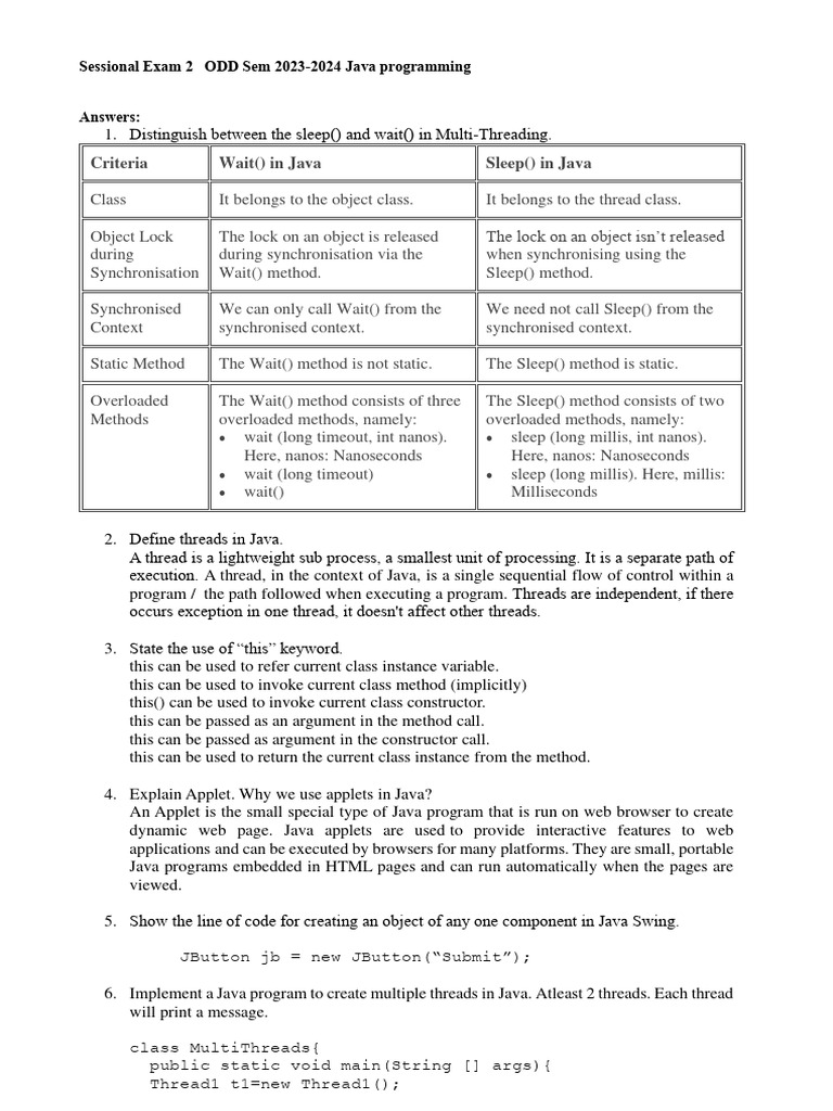 Sessional Exam-2 Key | PDF | Class (Computer Programming) | Method ... Sessional Exam-2 Key | PDF | Class (Computer Programming) | Method ...