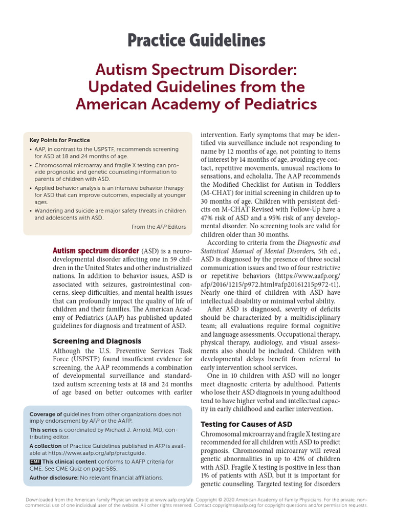 Practice Guidelines: Autism Spectrum Disorder: Updated Guidelines From ...