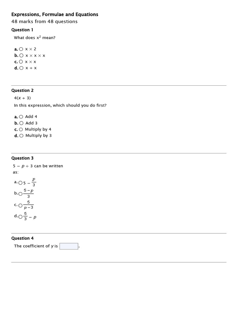 Chapter 2 Expressions,-Formulae-and-Equations | PDF | Area | Inequality ...