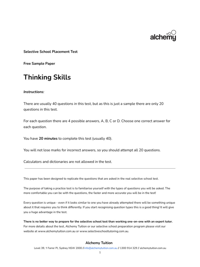 Thinking Skills Sample Paper | PDF