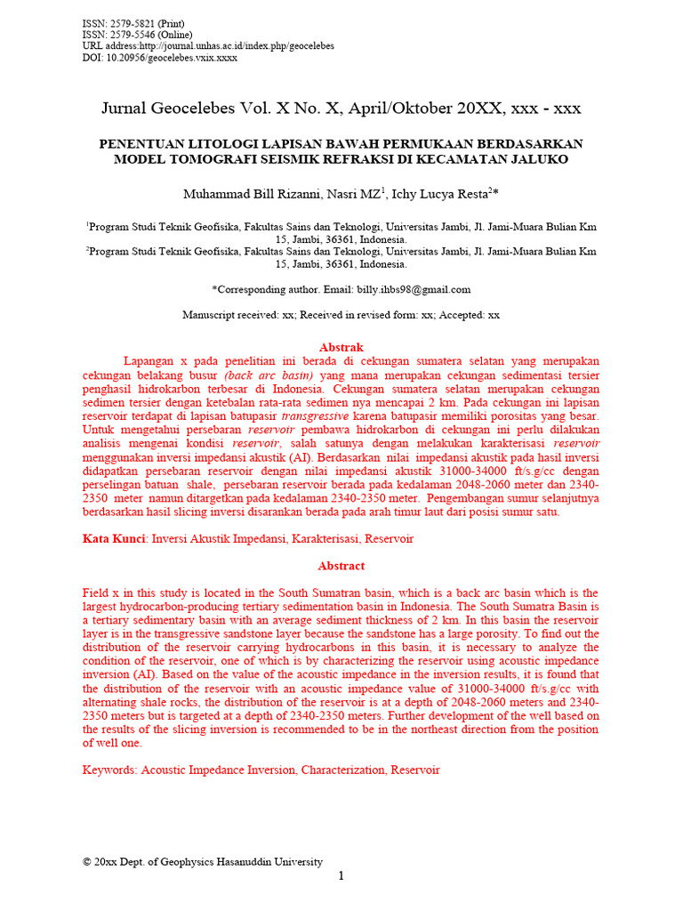 Seismik Refraksi Litologi Jaluko | PDF | Sains & Matematika