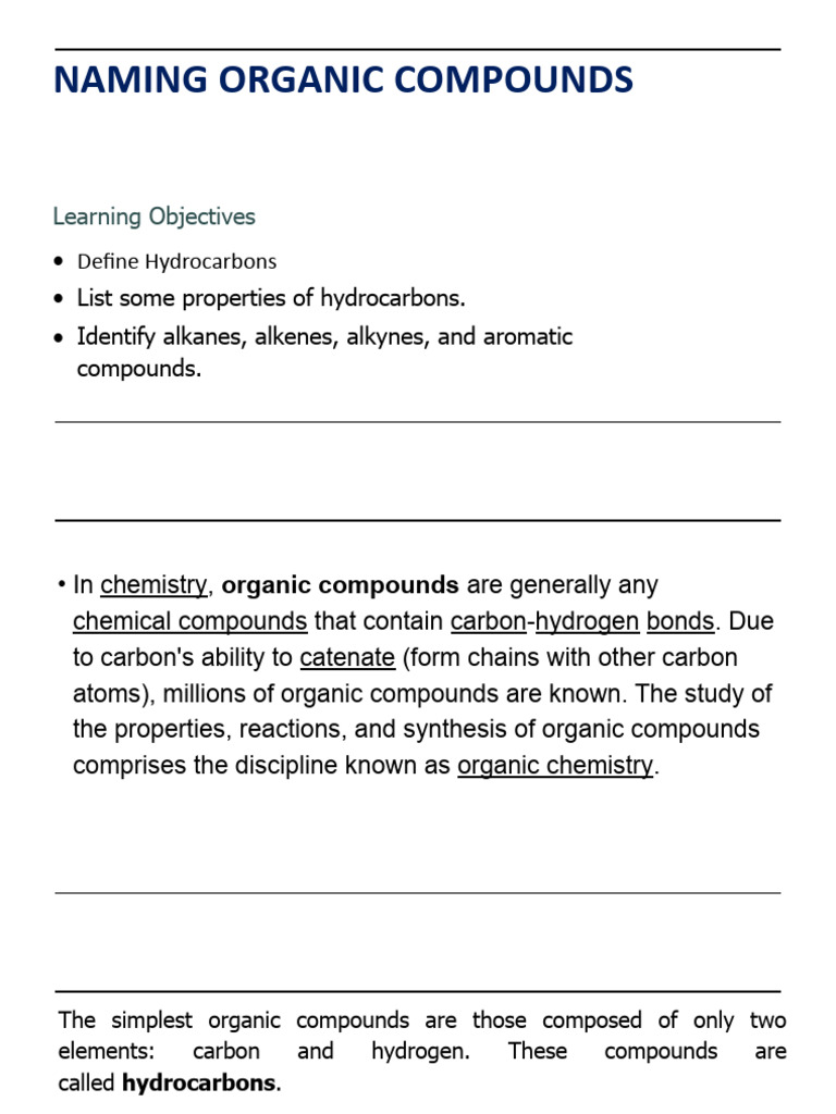 Naming Organic Compounds | PDF | Alkane | Hydrocarbons