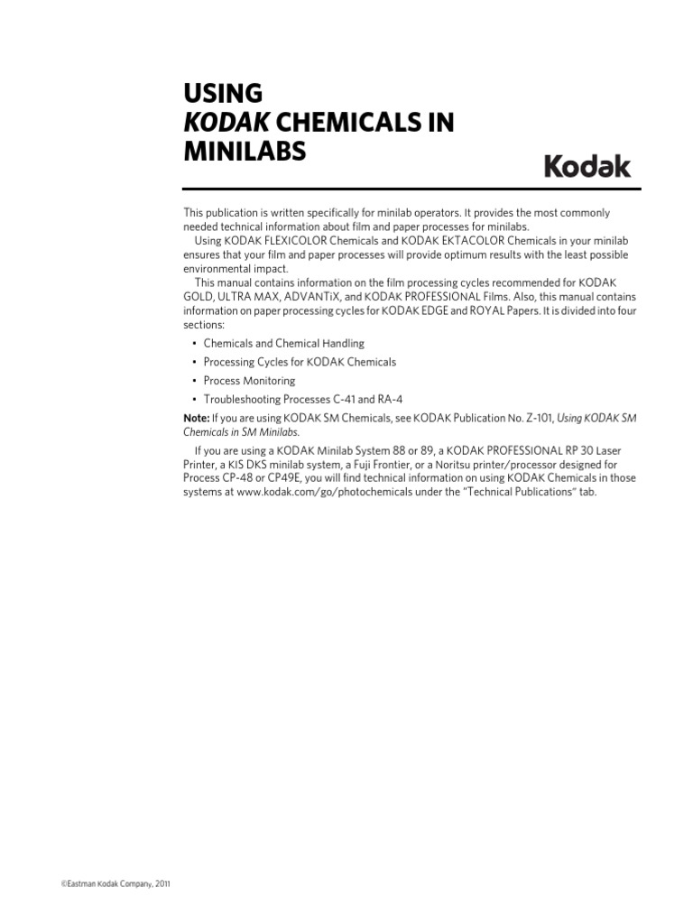 Z-100 TDS - Using Kodak Chemical in Minilabs | PDF | Chemistry | Industrial Processes