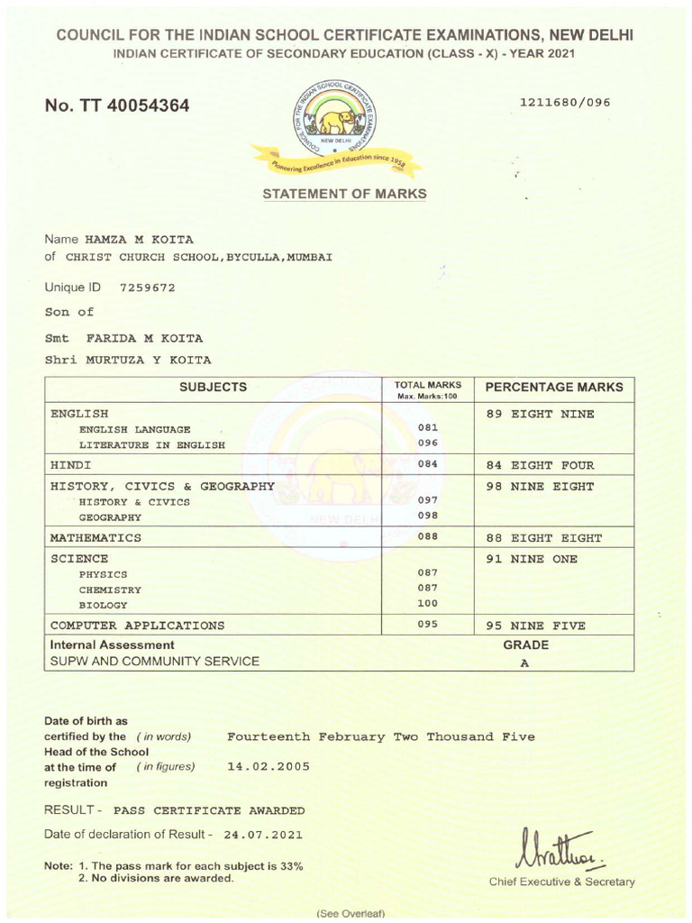MARKSHEET 10 Normal - Compressed | PDF