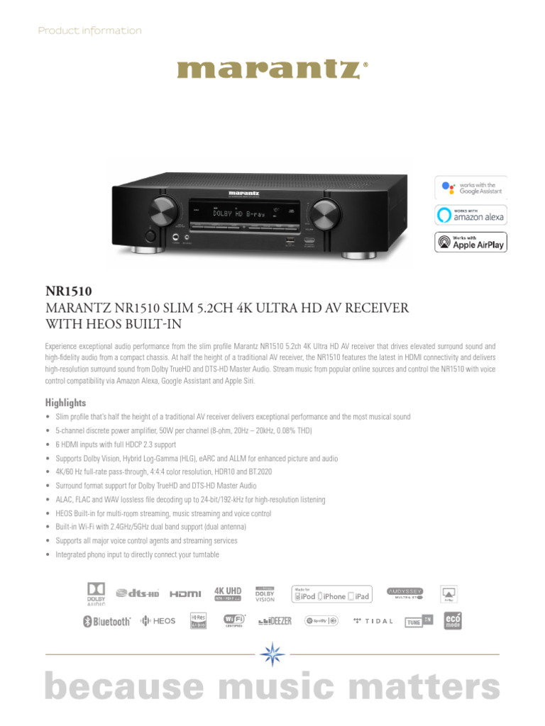 Marantz NR1510 5.2ch AV Receiver Specs | PDF | Hdmi | Information And ...