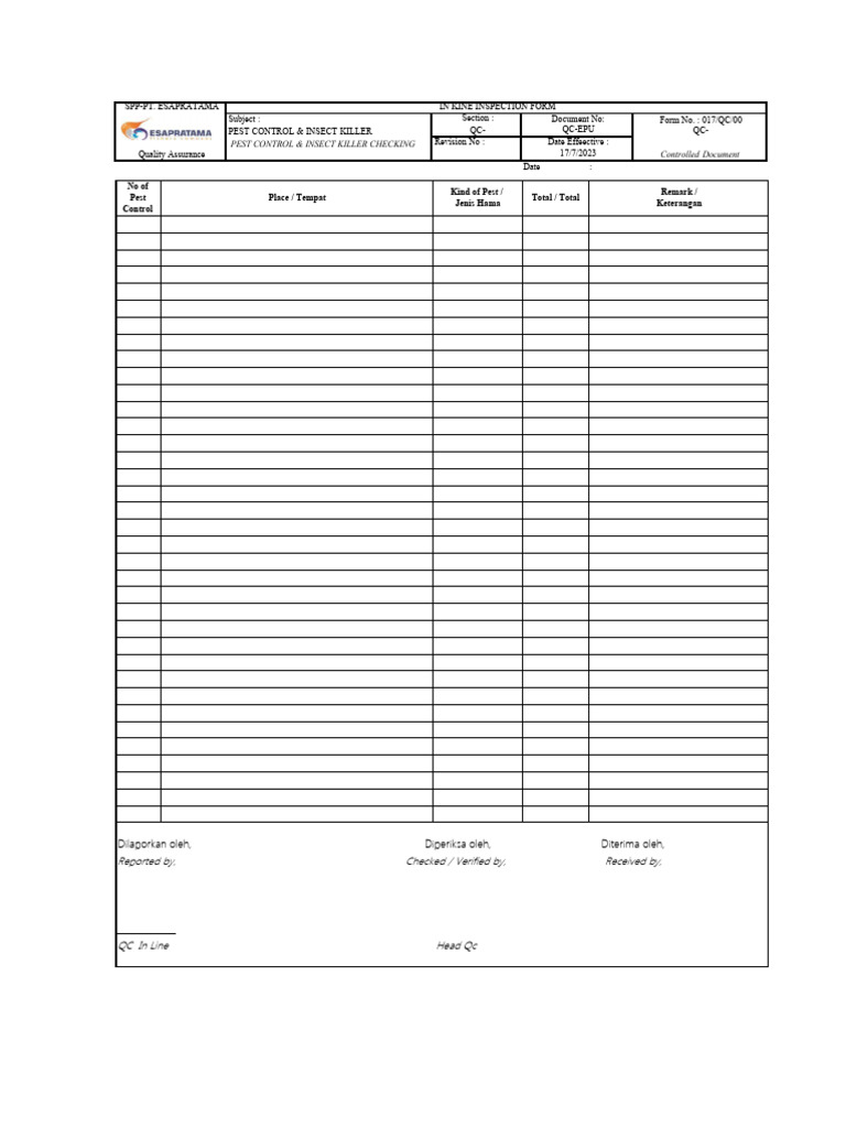 Form QC-Pest Control & Inesct Killer | PDF