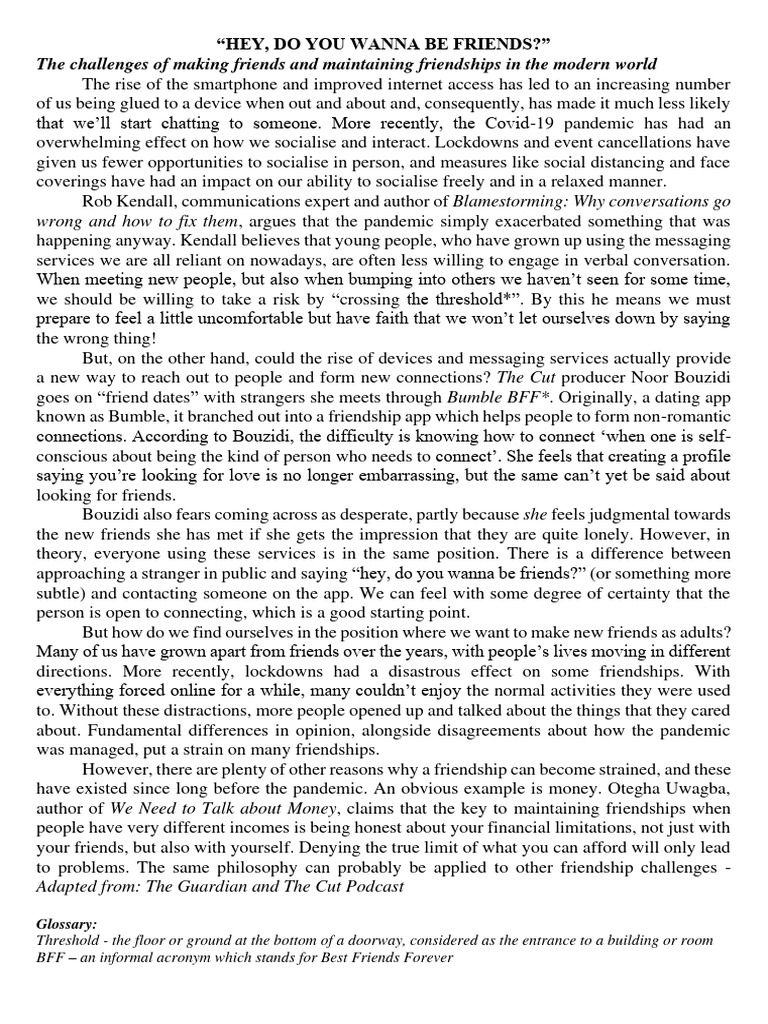The Challenges of Making Friends | PDF | Communication | Human ...
