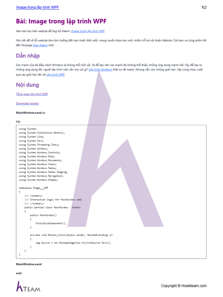 HOWKTEAM.VN - Image trong lập trình WPF | PDF