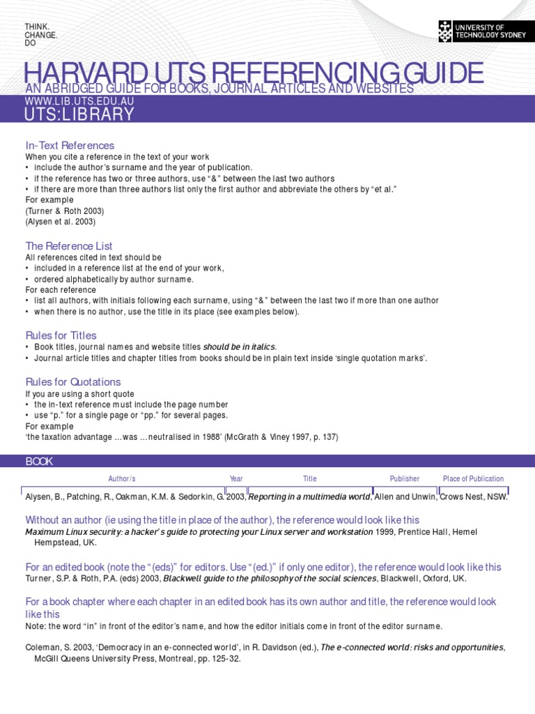 UTS Harvard Referencing Guide | PDF | Websites | Blog