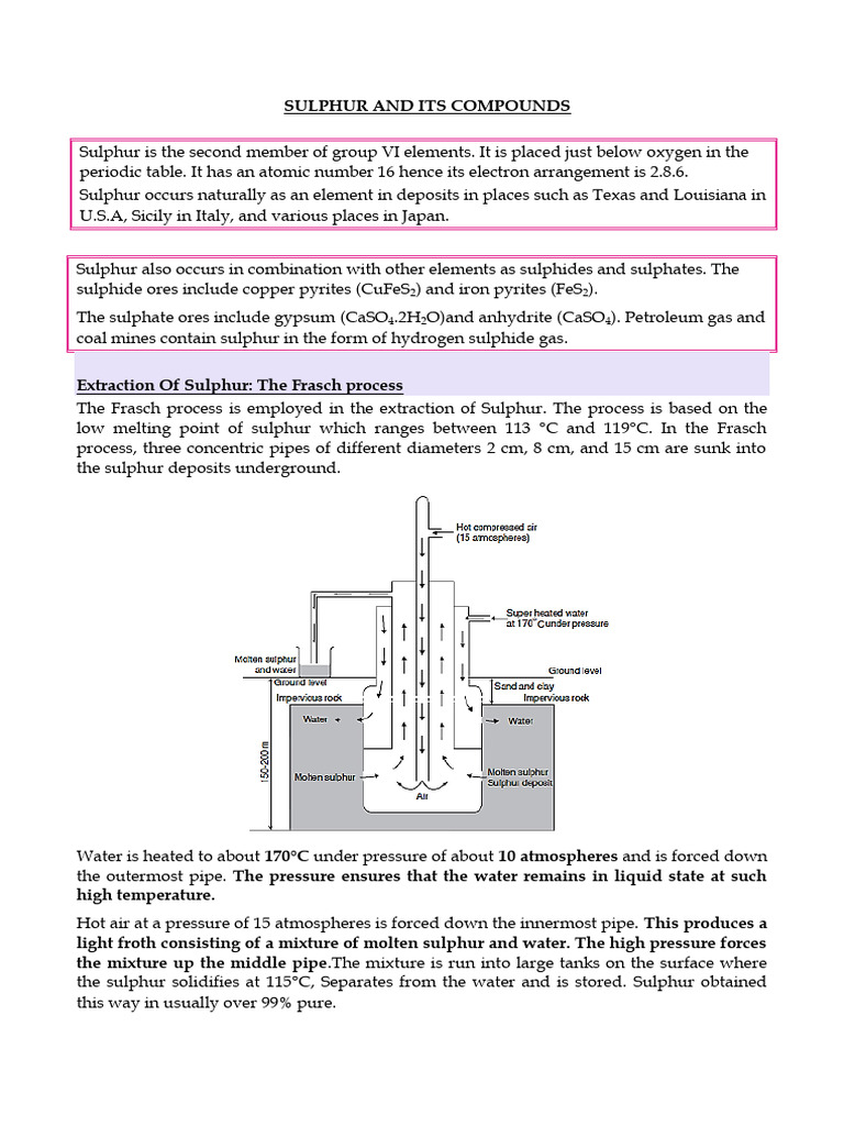Sulphur and Its Compounds Overview | PDF