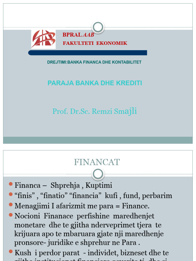 Prof. DR - Sc. Remzi SM: Paraja Banka Dhe Krediti | PDF