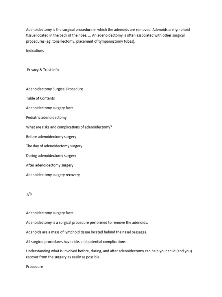 Adenoidectomy or Tonsillectomy | PDF | Surgery | Anesthesia