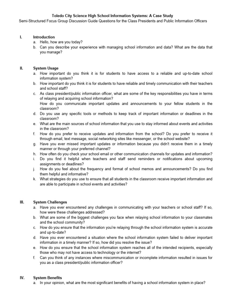 B. CLASS PRESIDENT AND CLASS PIO - Focus Group Discussion Interview ...