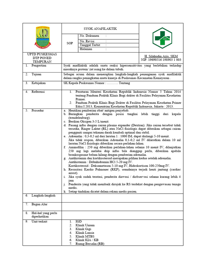 SOP Syok Anafilaktik | PDF | Sains & Matematika