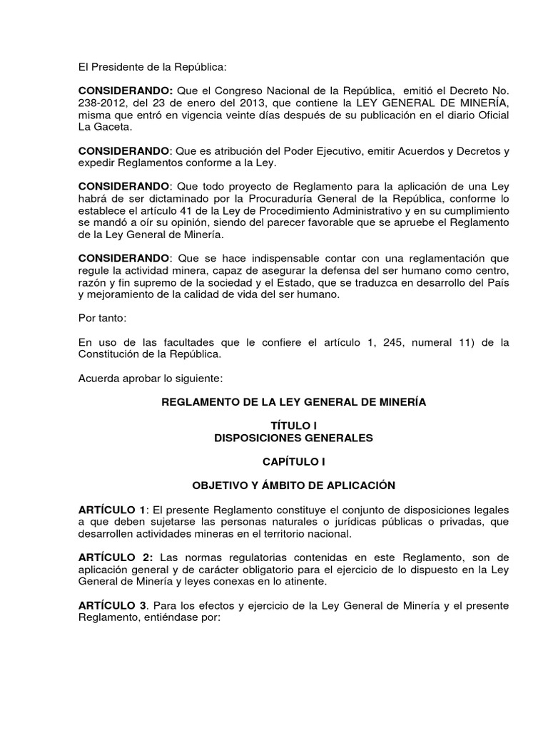 Reglamento Ley Mineria | PDF