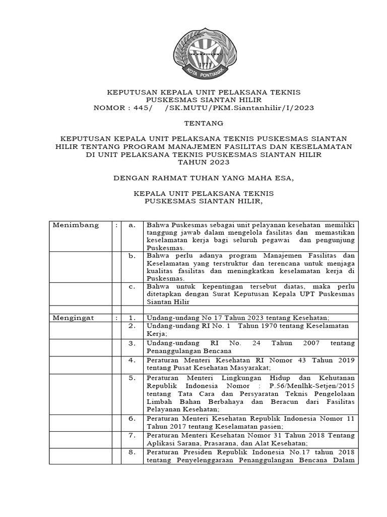Program Manajemen Fasilitas Puskesmas 2023 | PDF