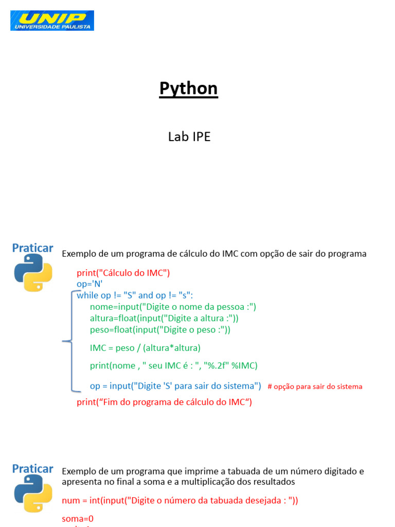 IPE - AULA 05-While-Exercícios-Respostas | PDF | Python (linguagem de ...