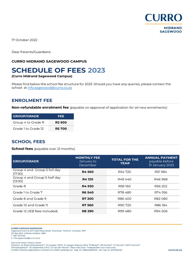 Curro Midrand Sagewood Fees 2023 | PDF | Educational Technology | Payments