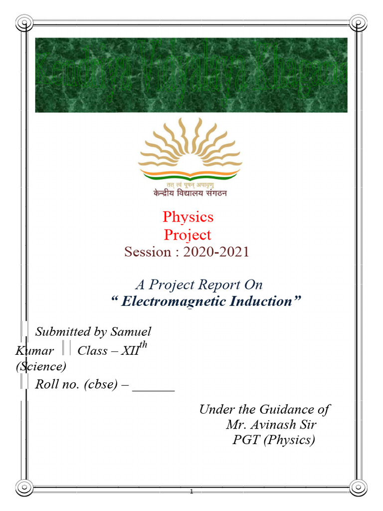 Physics Project Class Xii 2021 22 Investigatory Project Pdf Electromagnetic Induction