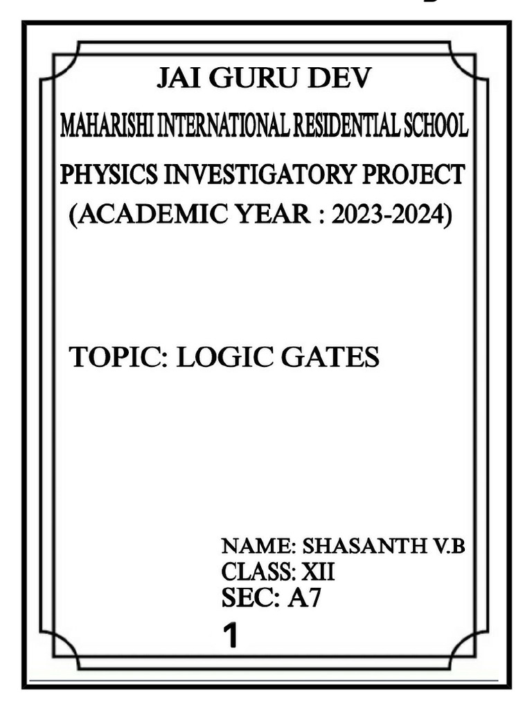 Physics Investigatory Project Class 12 Logic Gates | PDF | Logic Gate ...