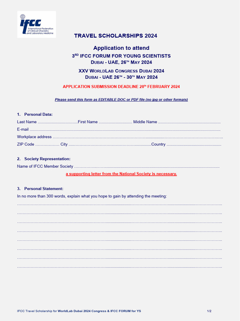 2024 IFCC Scholarships - Application Form | PDF | Government And Personhood