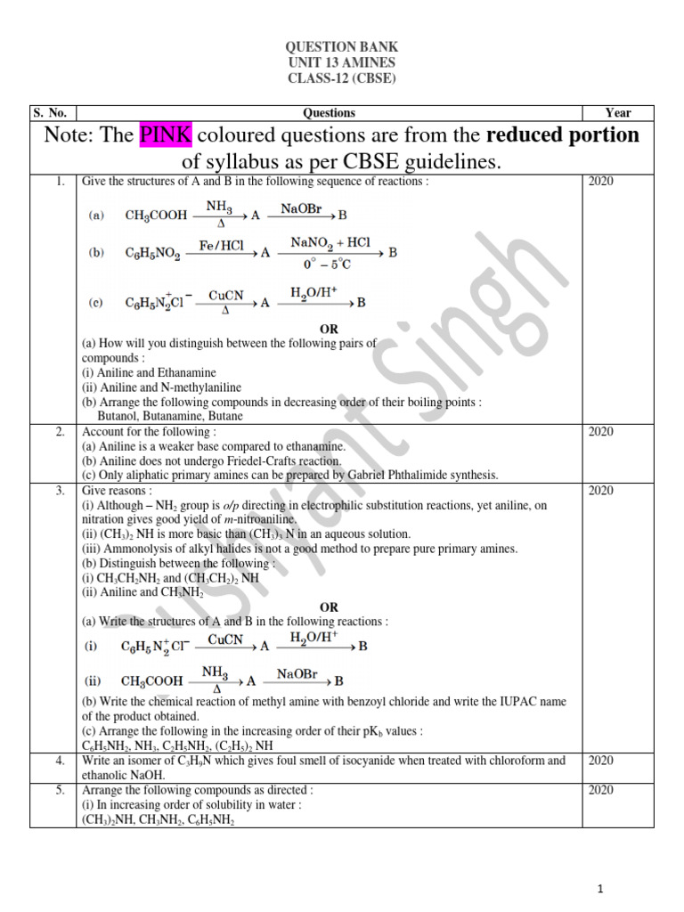 Unit 13 Amines | PDF | Amine | Chemical Reactions