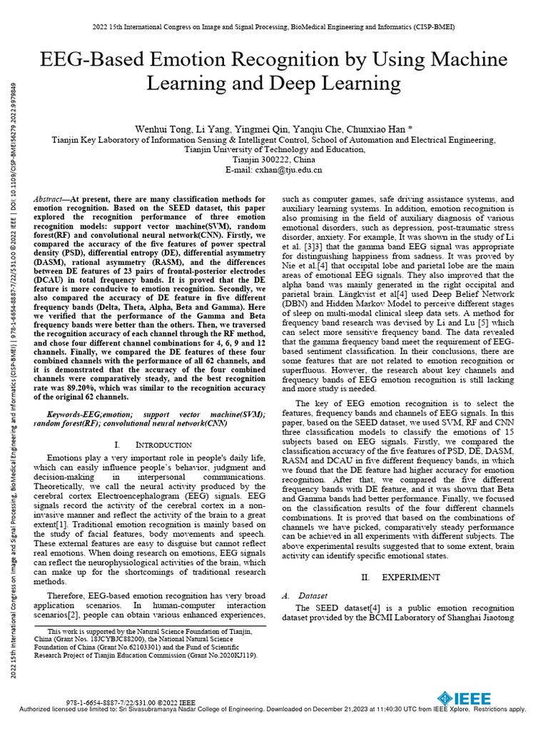 EEG-Based Emotion Recognition by Using Machine Learning and Deep Learning | PDF