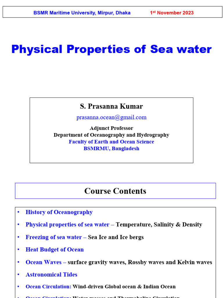 02 - Physical Properties of Sea Water - Taken Up To 2 Nov 2023 | PDF ...