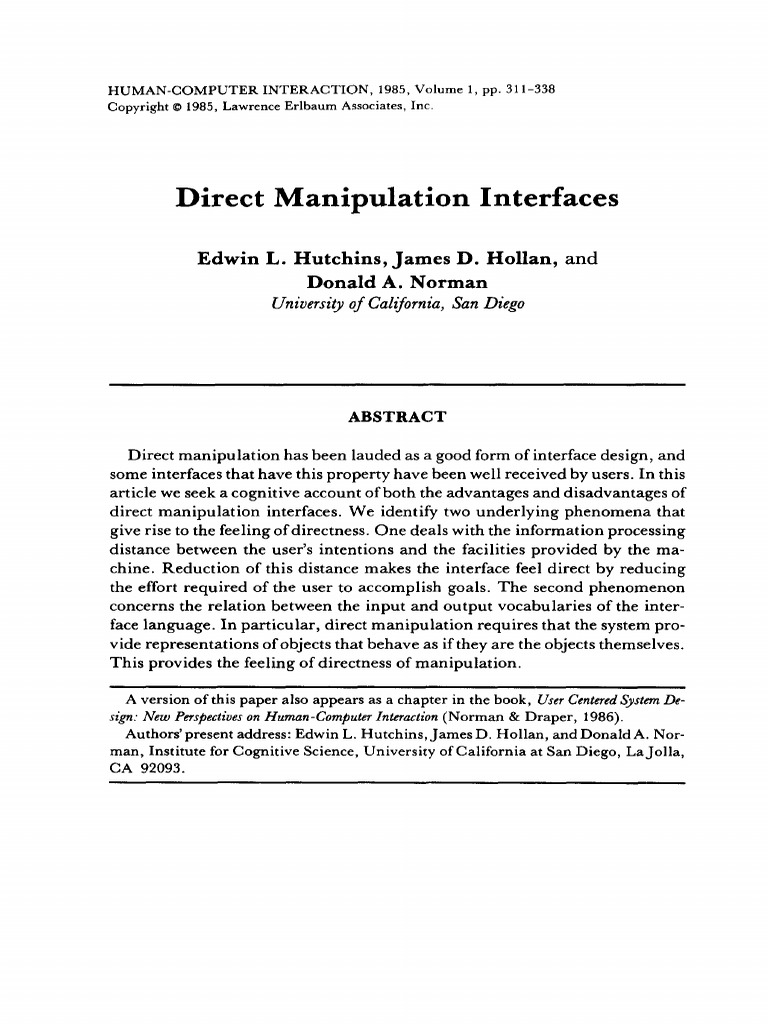 Direct Manipulation Interfaces Pdf Analysis Of Variance Graphical User Interfaces