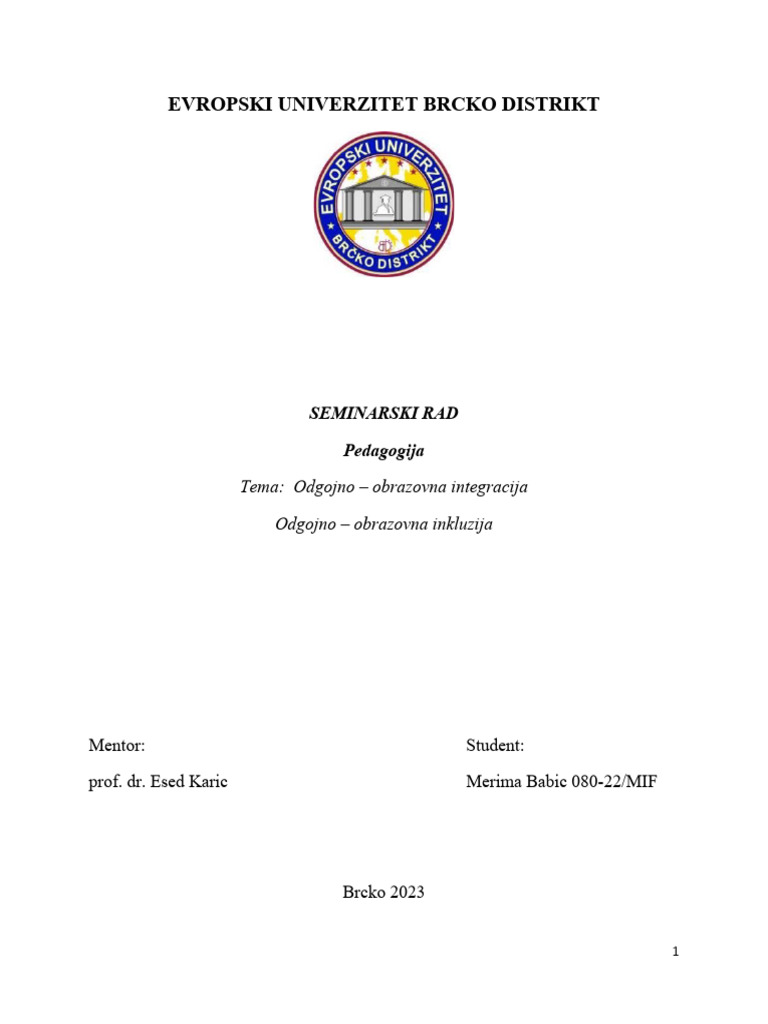 Pedagogija - Seminarski 1 | PDF