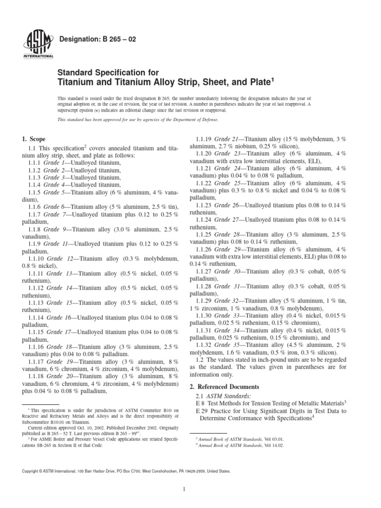 Astm B265 | PDF | Alloy | Titanium