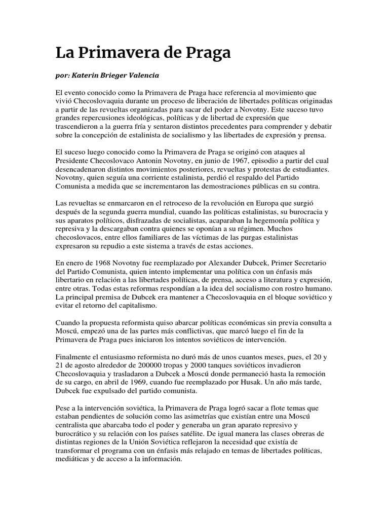 La Primavera de Praga | PDF | Unión Soviética | Política mundial