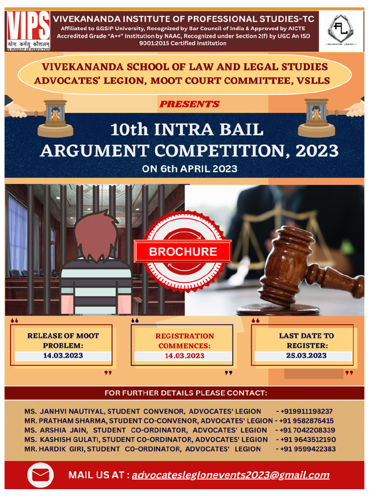 UPDATED BROCHURE - 10th Intra Bail Argument Competition 2023 | PDF | Bail | Hospital