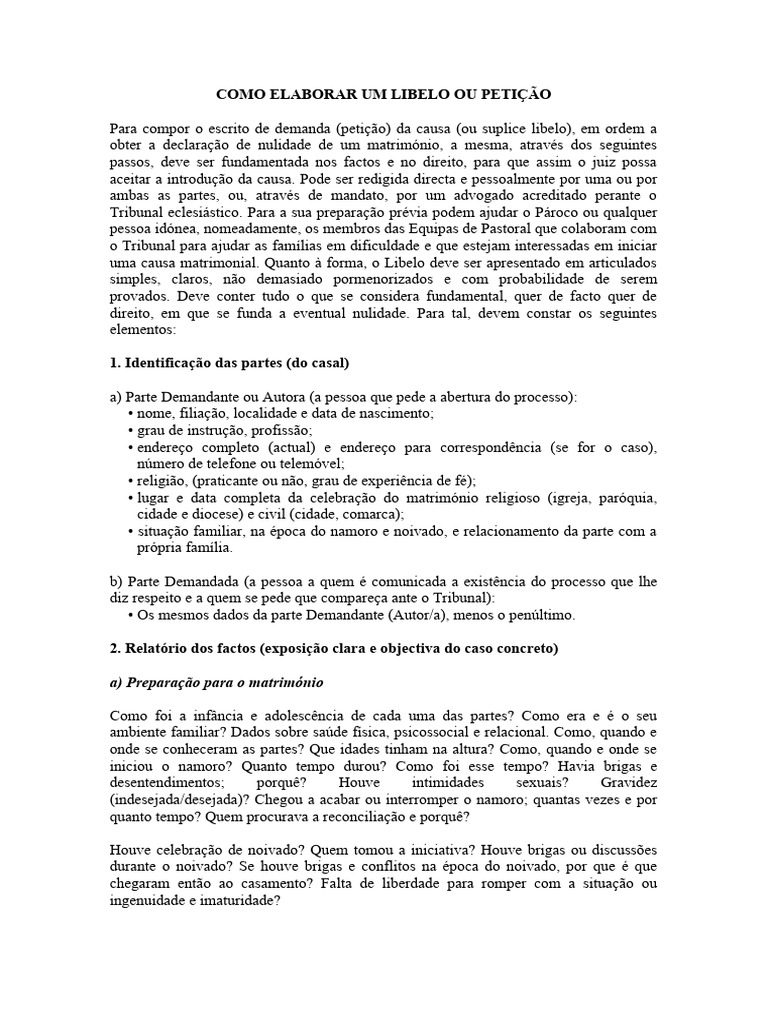 COMO ELABORAR UM LIBELO OU PETIÇÃO (1) | PDF | Casamento | Amor