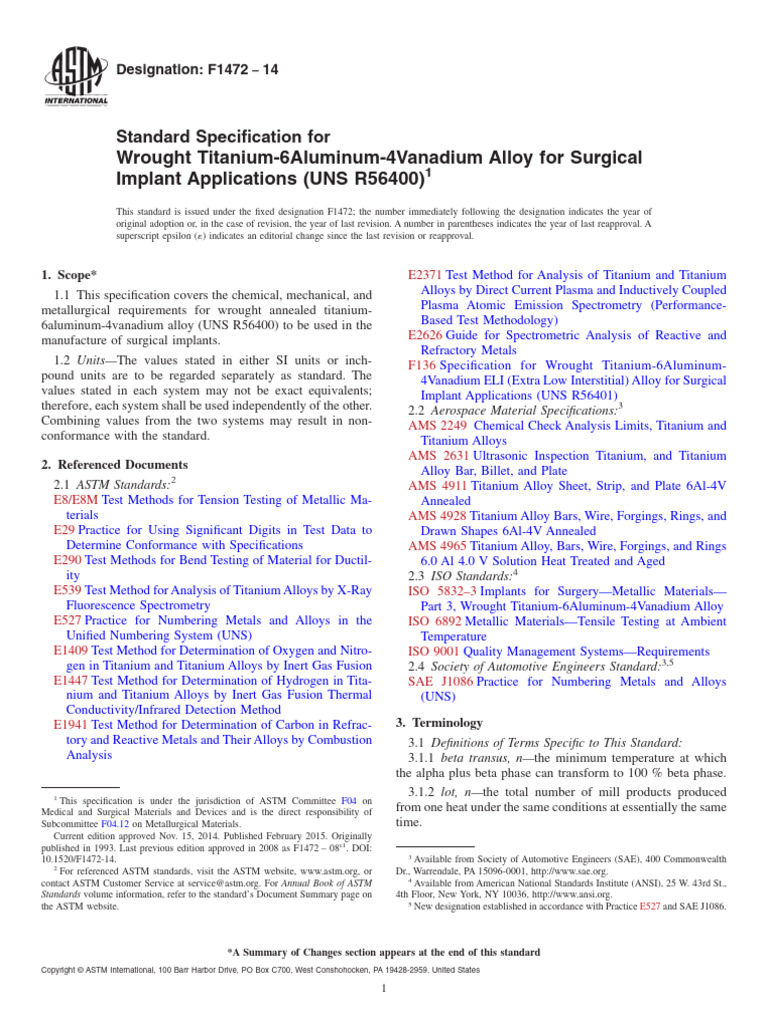 Titanium-6Al-4V Alloy for Surgery | PDF | Titanium | Alloy