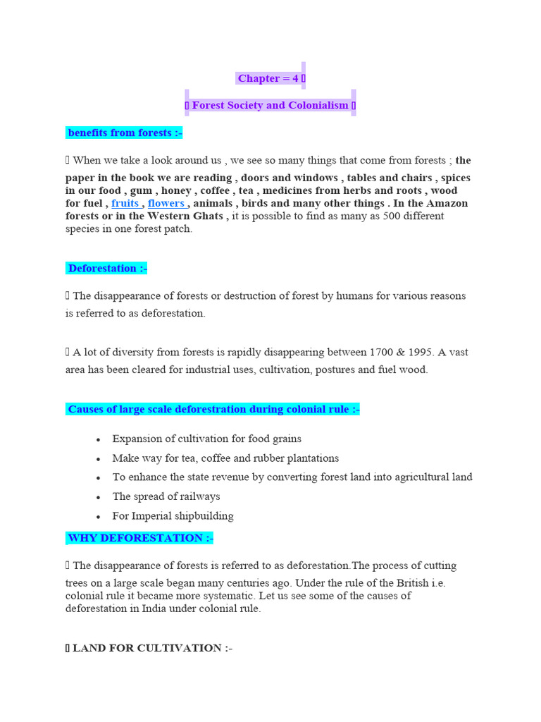 Chapter 4 Forest Society and Colonialism | PDF | Deforestation | Forests