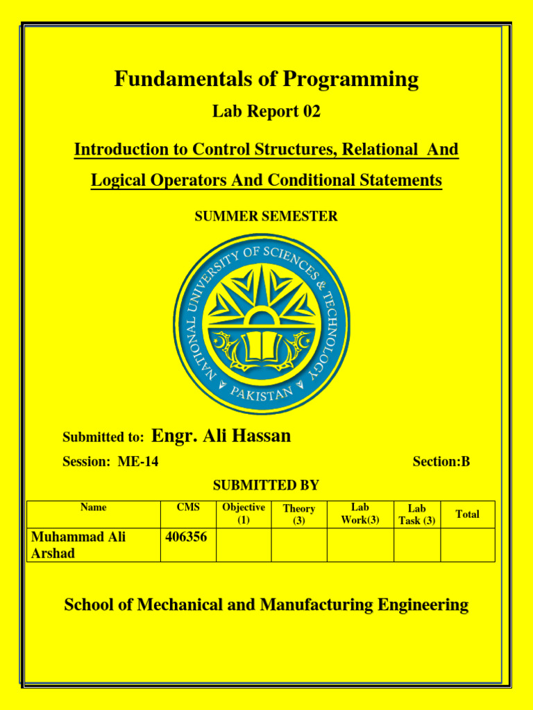 FOP Lab Report 2 M Ali Arshad 406356 | PDF | Control Flow | Software Engineering