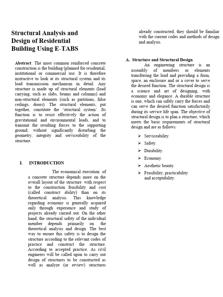 Analysis and Design of Residential Building Using E-Tabs | PDF ...