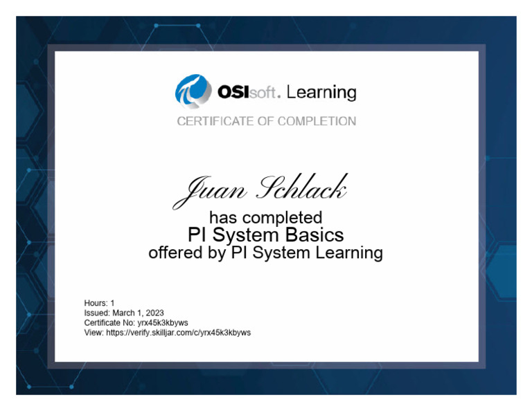Certificate-Yrx45k3kbyws-1677703236 PI System Basics | PDF