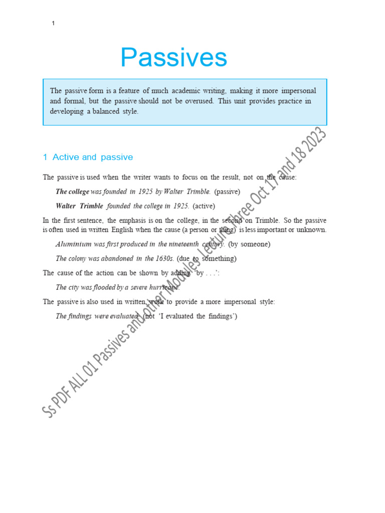 Understanding Passive Voice Usage | PDF | Plural | Noun
