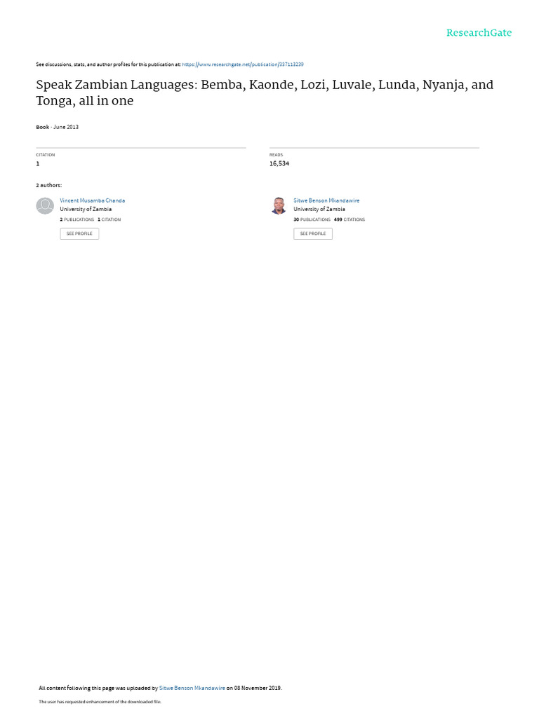 Speak Zambian Languagesbooksummary | PDF