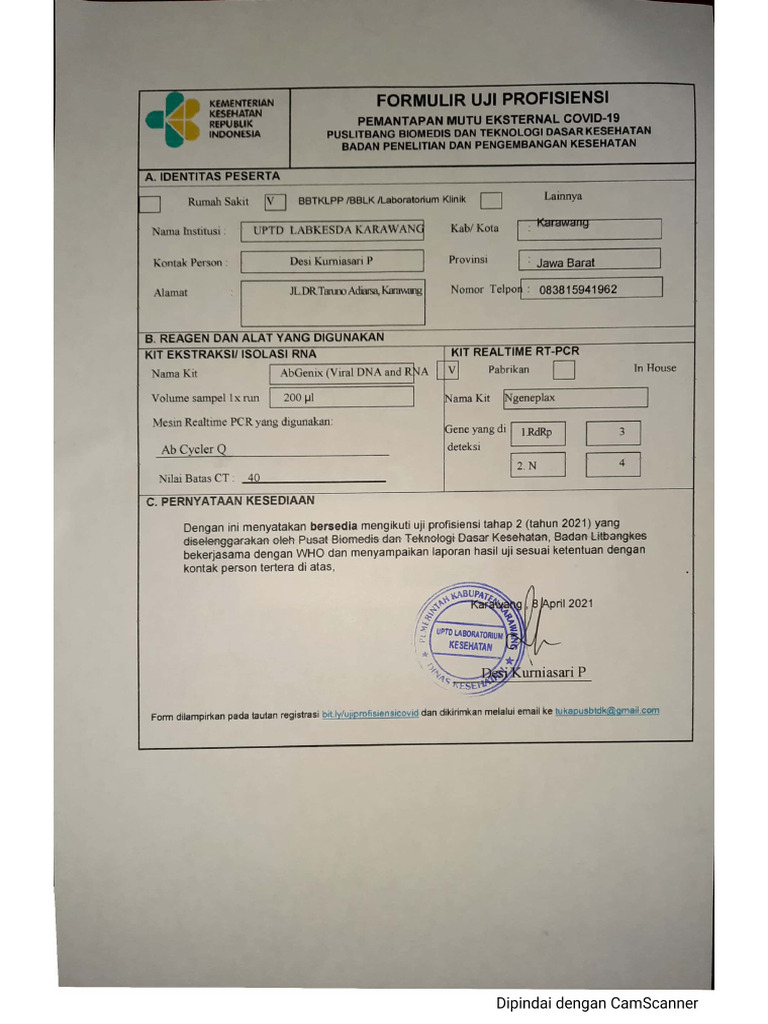 Form Uji Frofisiensi | PDF