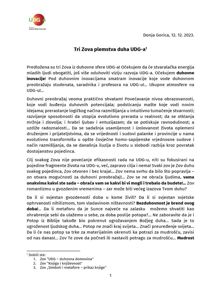 Tri Zova Plemstva Duha Na UDG - Profesor - 12. 12. 2023 | PDF