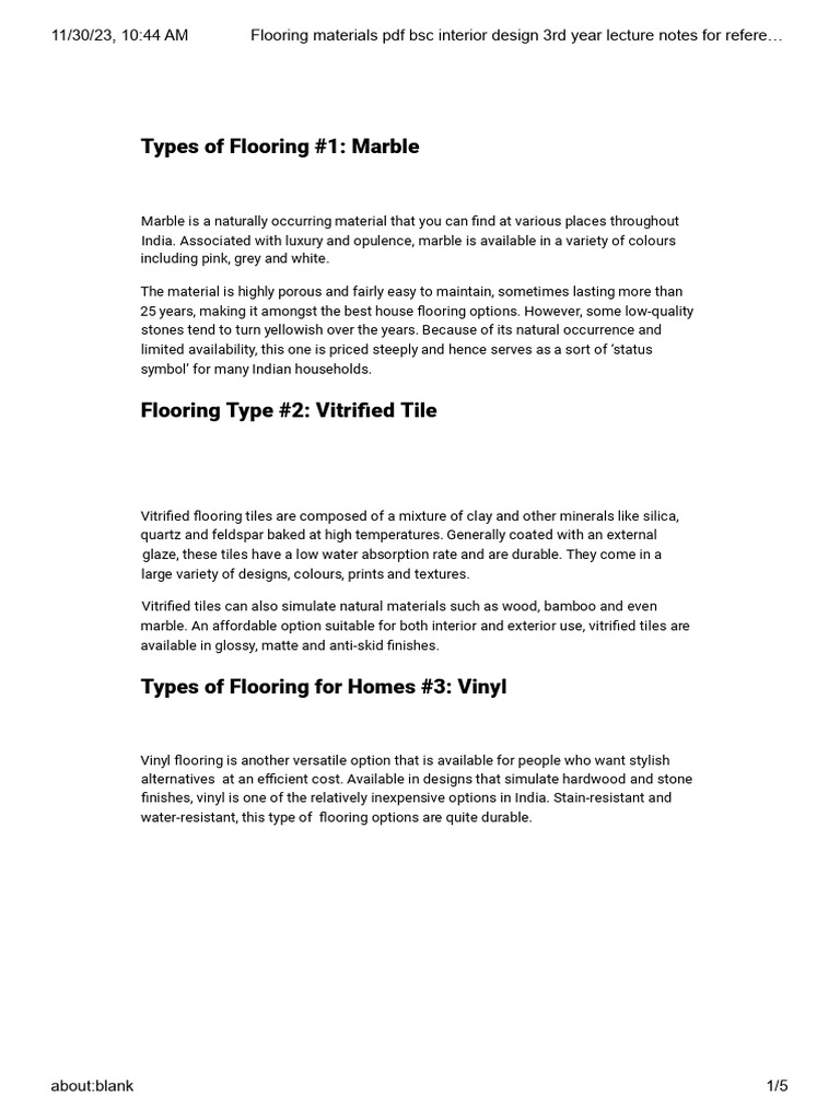 Flooring Materials PDF BSC Interior Design 3rd Year Lecture Notes For ...