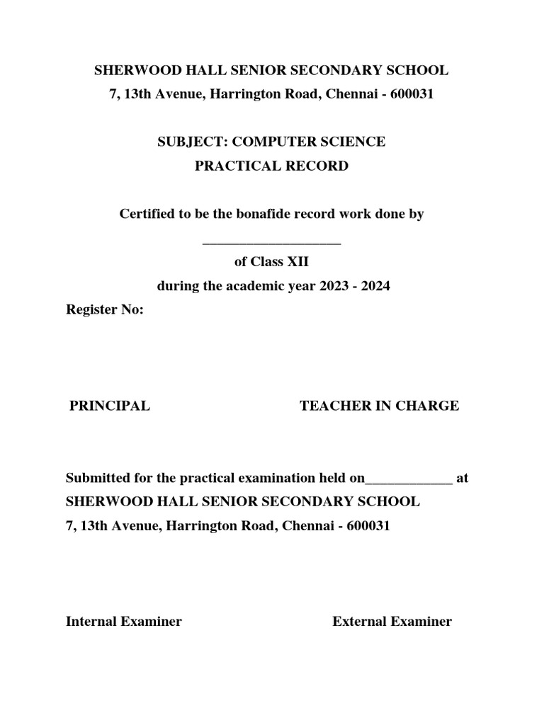 Class 12 CS Record File 2023-2024 | PDF | Database Transaction | Sql
