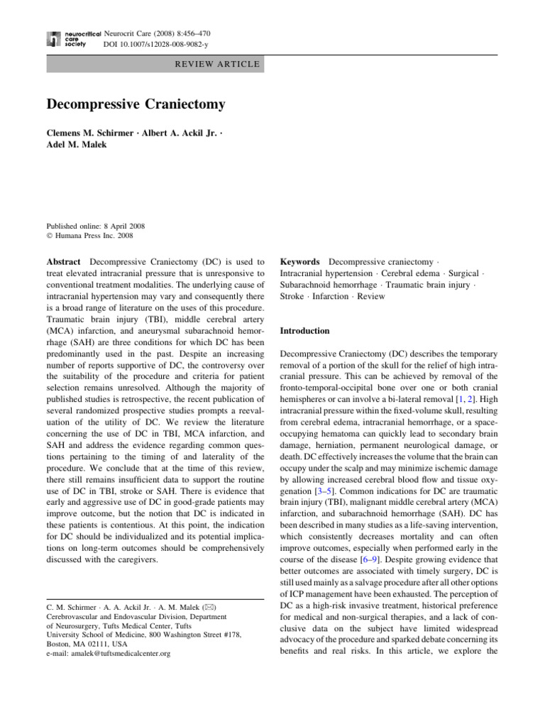 Decompressive 20 Craniectomy 20 Neurocrit 20 Care 202008 | PDF