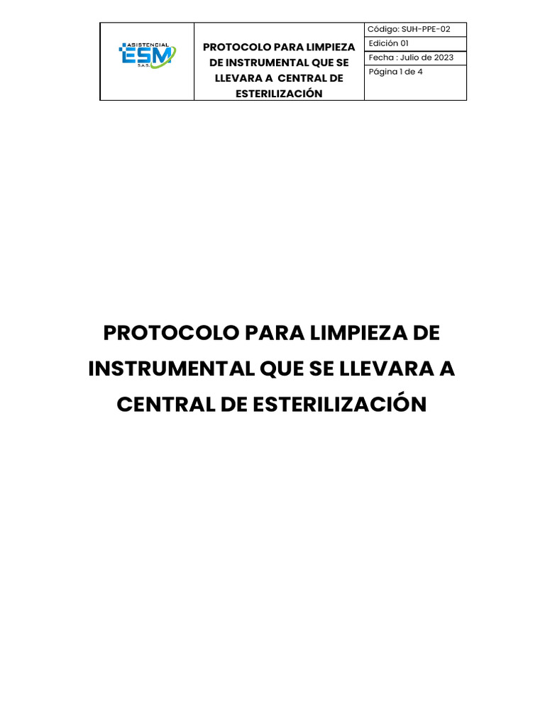 PROTOCOLO PARA LIMPIEZA DE INSTRUMENTAL QUE SE LLEVARA A CENTRAL DE ESTERILIZACIÓN.docx | PDF ...